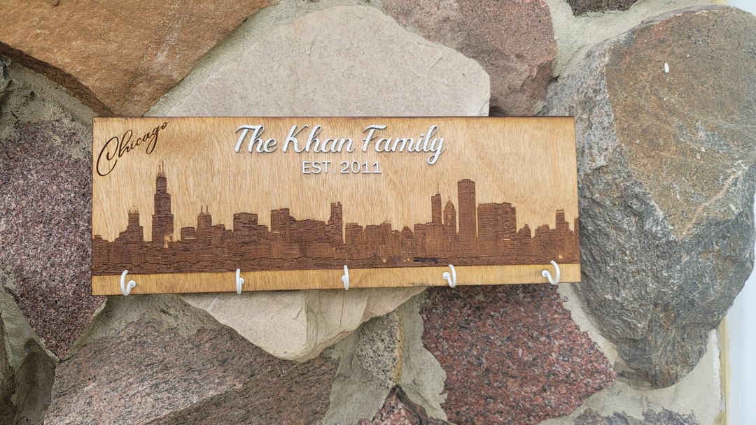 Personalized Chicago Skyline Key Holder - Customize Hooks and Text - Etsy