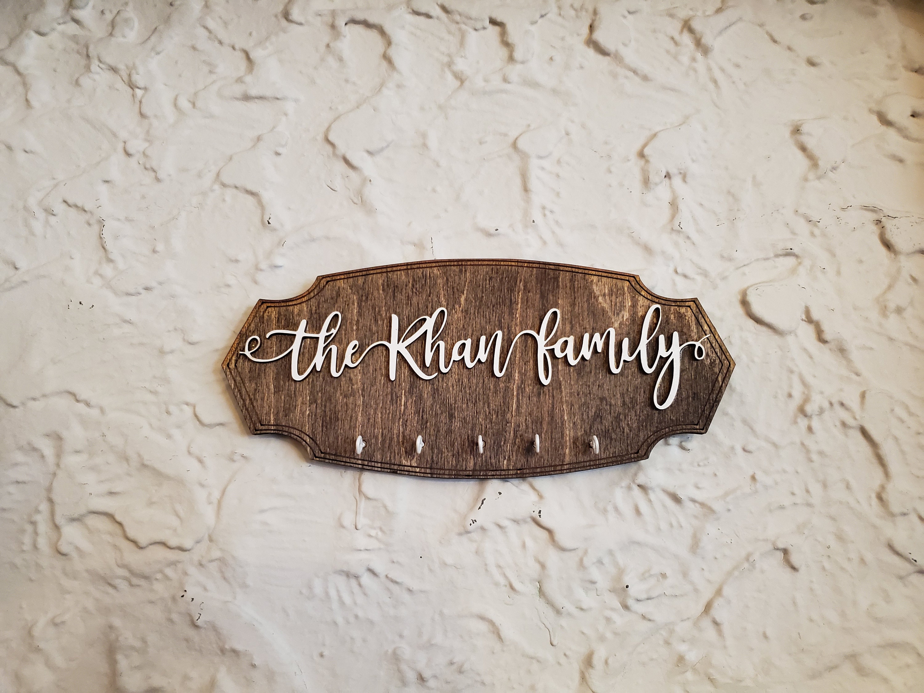 Personalized Family Name Key Holder - Dark Walnut Backing, Customize ...