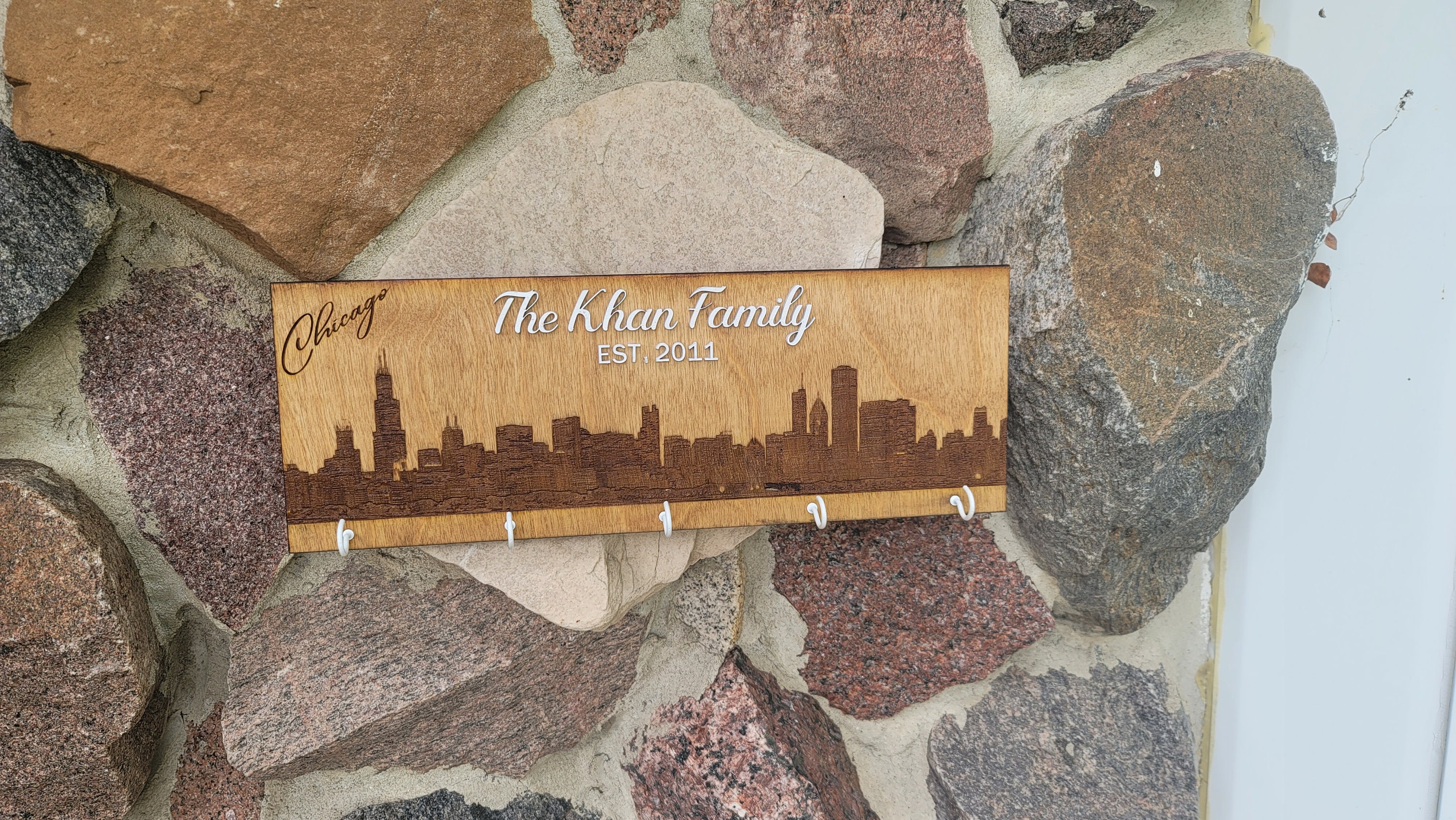 Personalized Chicago Skyline Key Holder Customize Hooks and | Etsy
