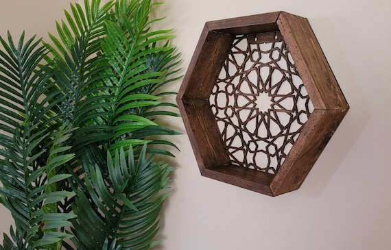 Islamic Pattern Book Shelf-hexagon Shelf-rustic Modern Wall - Etsy