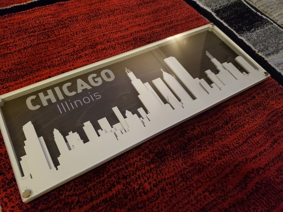 Chicago City Skyline Layered Wall Decor With Acrylic Panel | Etsy