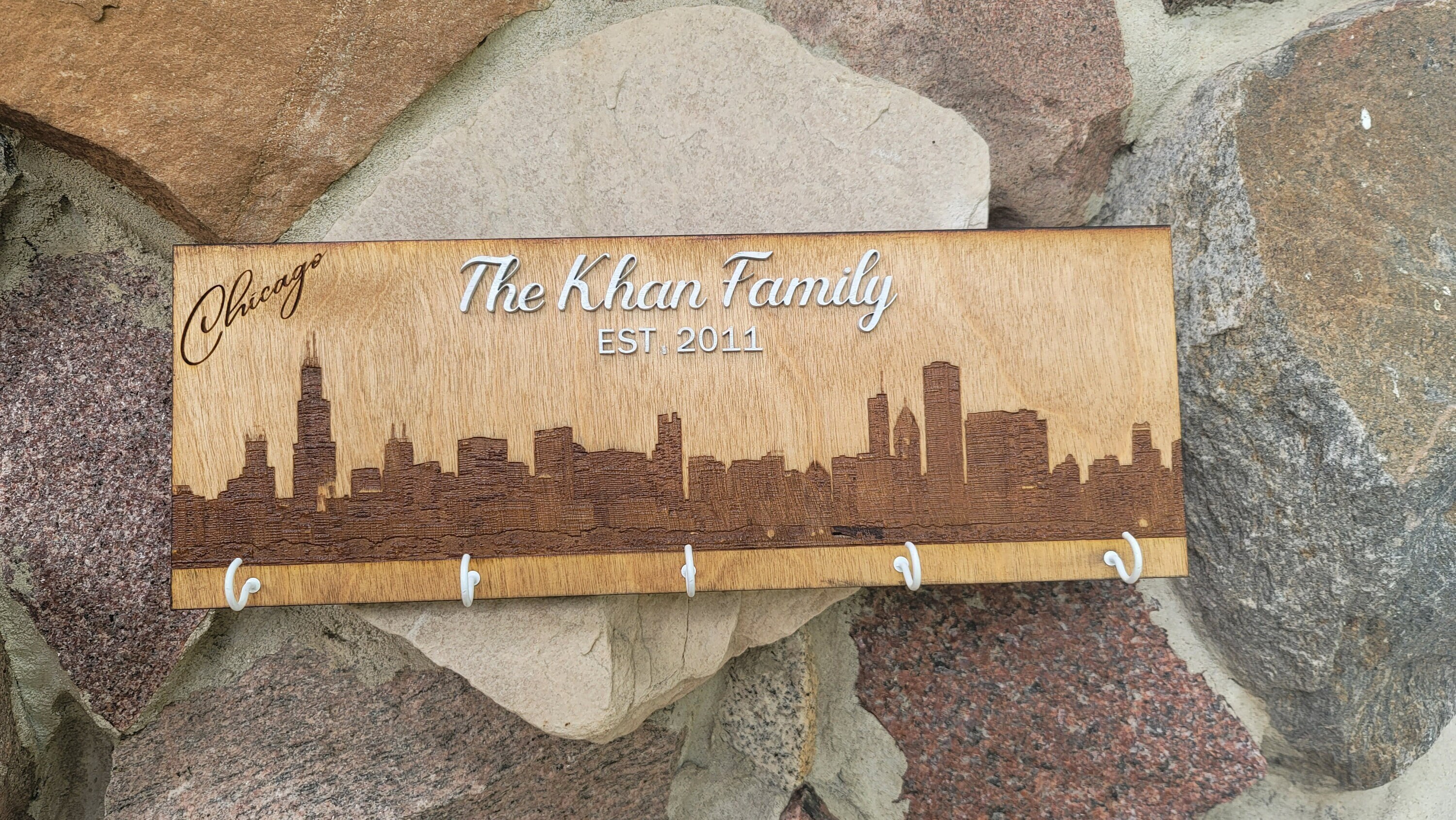 Personalized Chicago Skyline Key Holder Customize Hooks and | Etsy