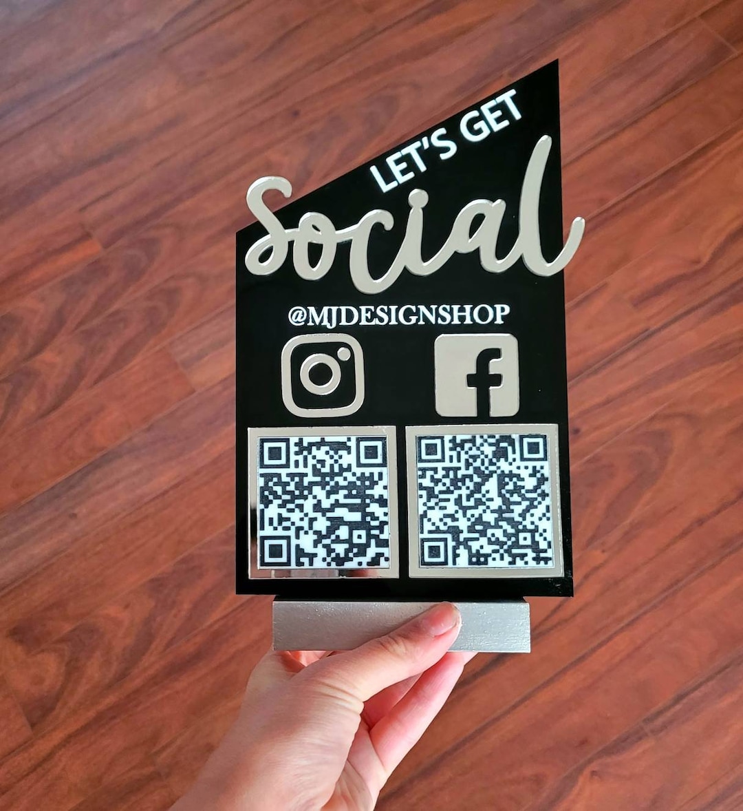 Acrylic Social Sign-2 QR Codes Business Name- Let's Get Social Sign - Etsy