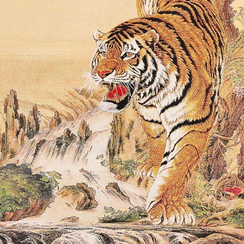 Mountain Tiger Thangka Embroidery 24" X 36" Tall Wall Hanging Tapestry ...