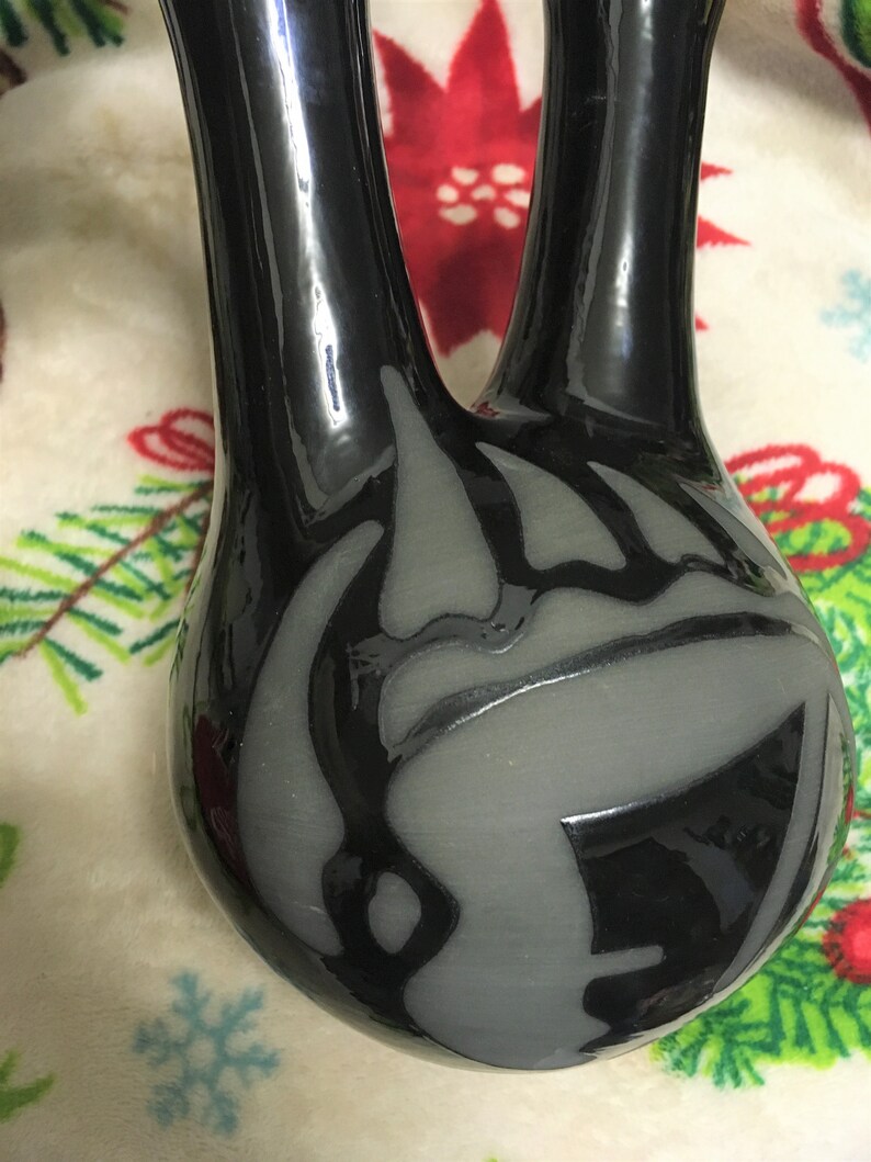 Tall Wedding Vase Black Pueblo Pottery 10.75" Southwest Vintage Bear ...