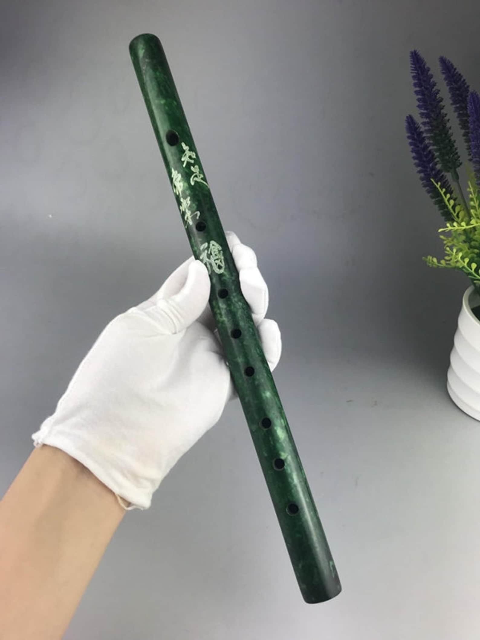 Solid Stone Flute Green Colored Non-playing With Mantra Orignal Asia 14 ...