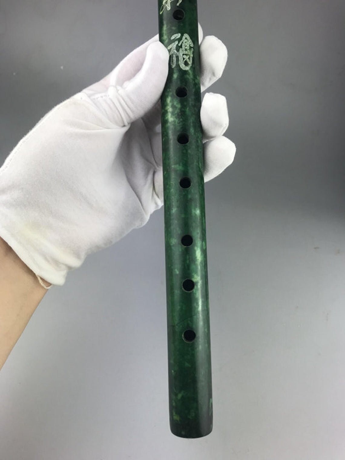Solid Stone Flute Green Colored Non-playing With Mantra Orignal Asia 14 ...