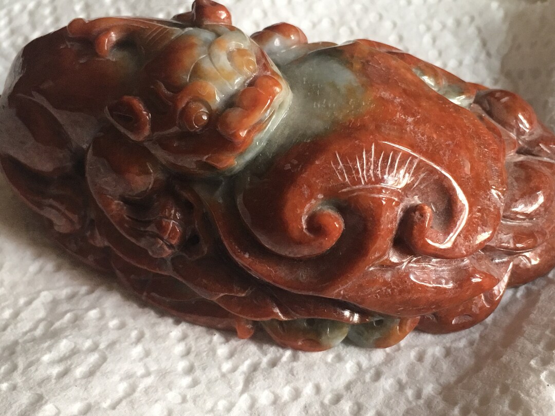 Superb Large Jadeite Jade Orange Red Lavender Lotus Gemstone Statue ...