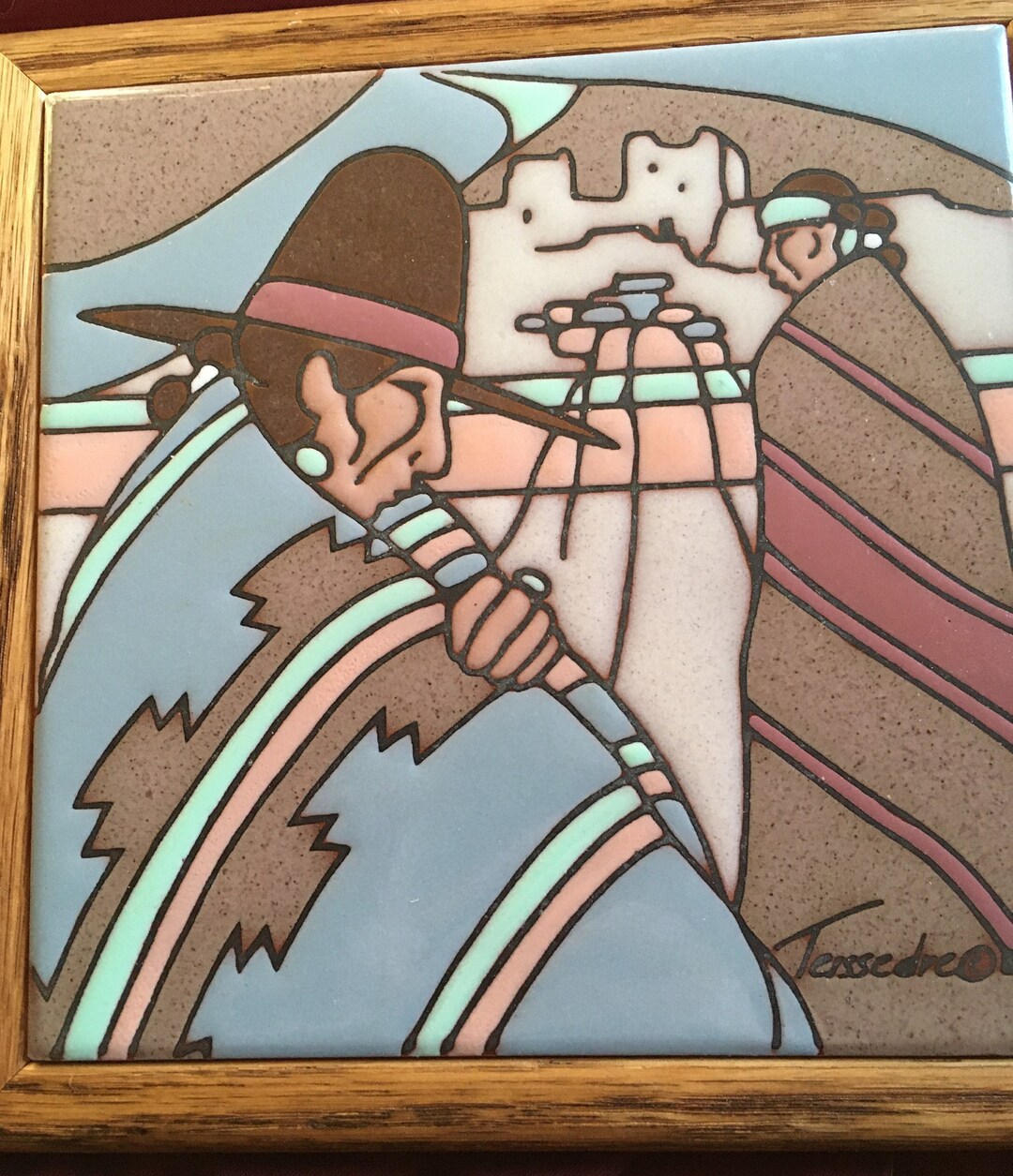 Clay Trivet Tile 7"x7" Pueblo Turquoise Pueblo Man Woman Vintage ...