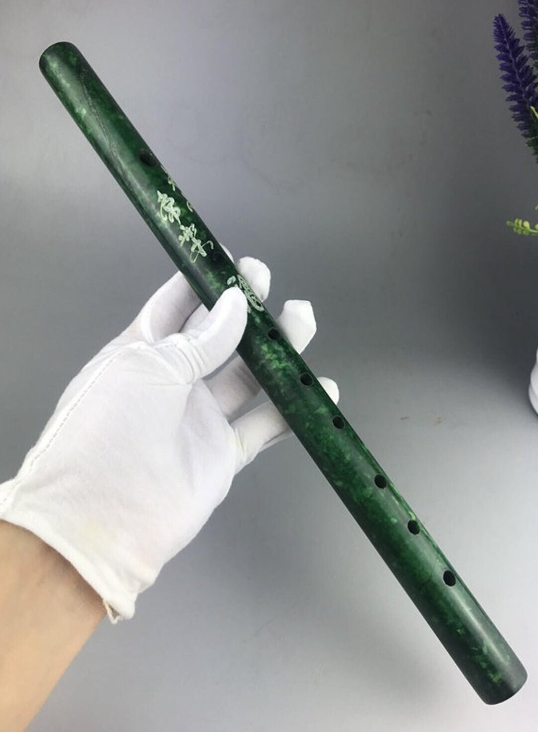Solid Stone Flute Green Colored Non-playing With Mantra Orignal Asia 14 ...