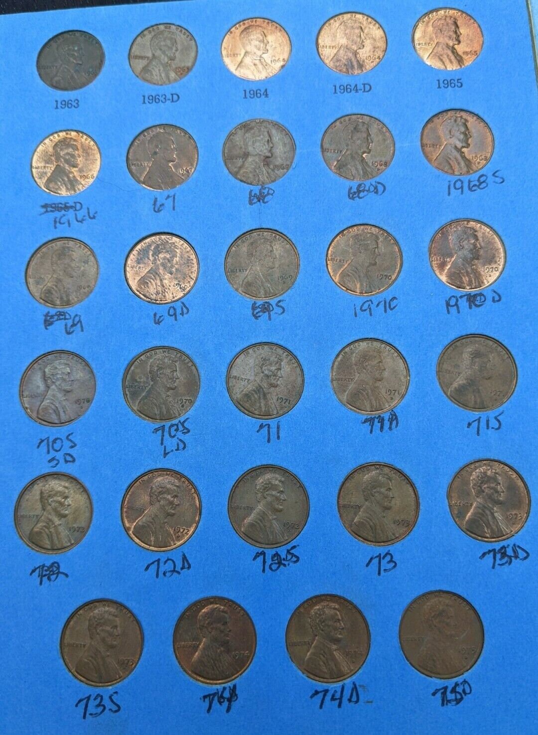 Lincoln Cent Penny Set Used CIRCULATED 1941-1974 Collection 87 Coins ...