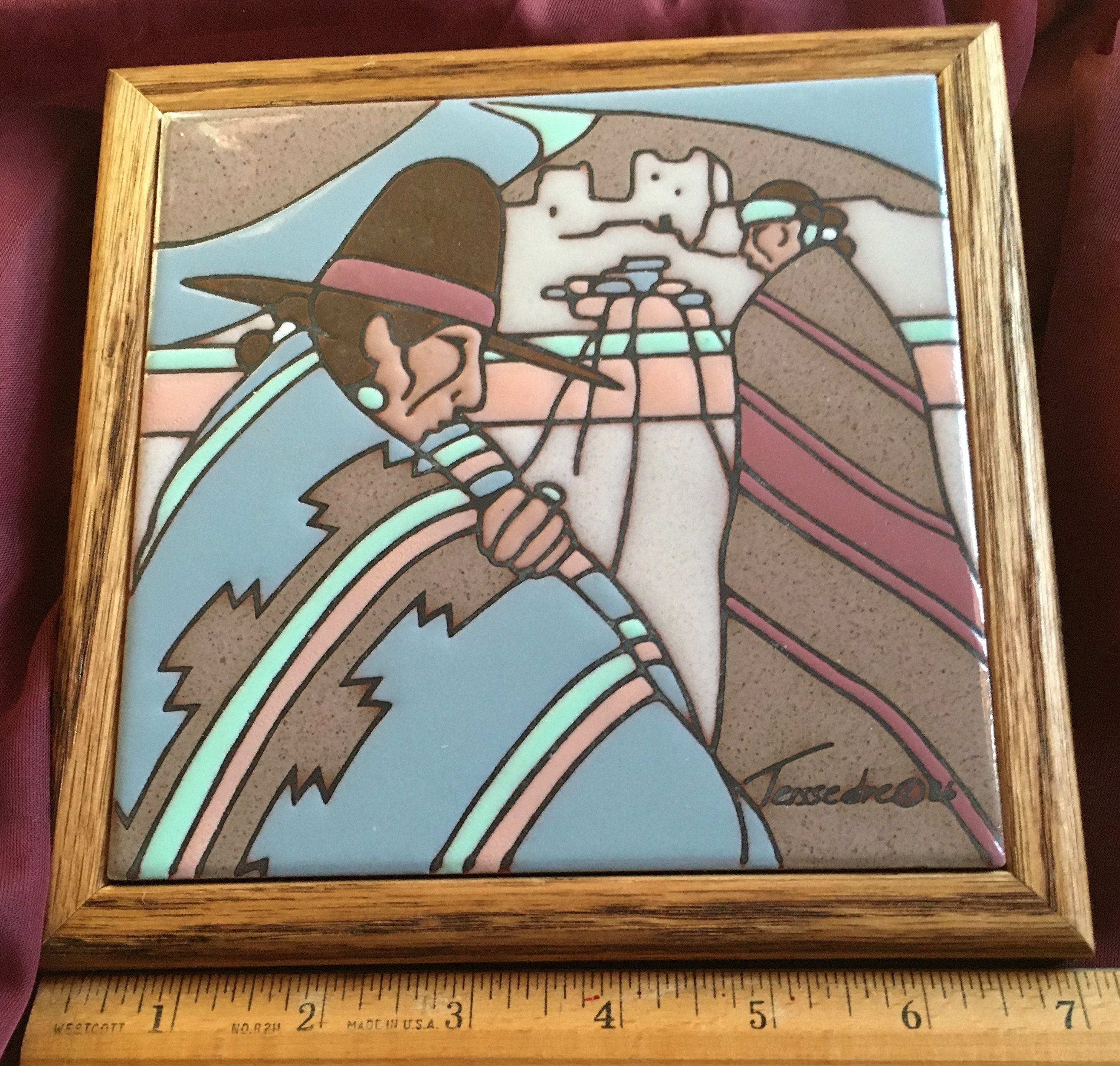 Clay Trivet Tile 7"x7" Pueblo Turquoise Pueblo Man Woman Vintage ...