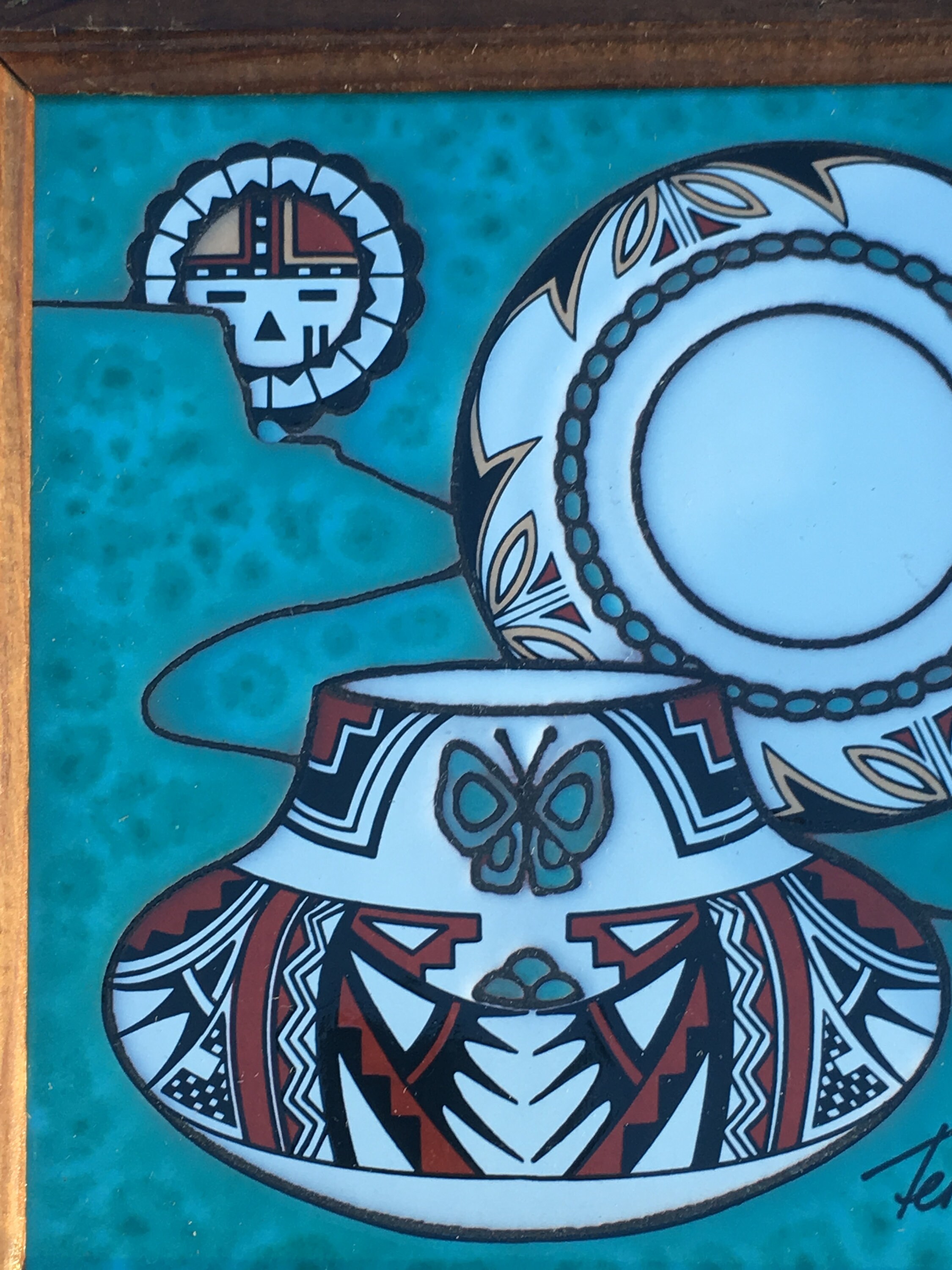 Clay Trivet Tile 6"x6" Pueblo Turquoise Blue Sun, Olla Pot Vintage ...