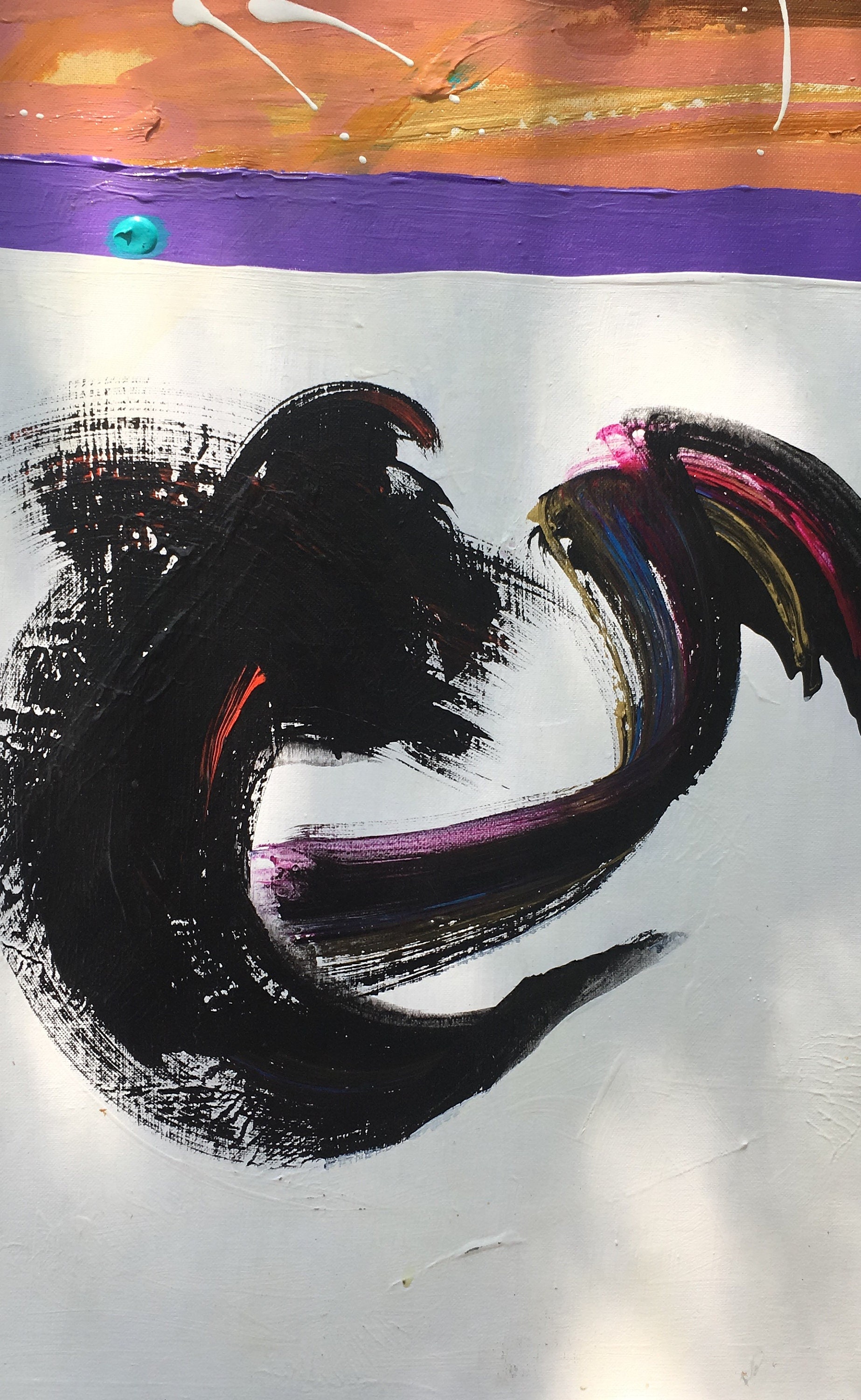 Sumi-e Painting Color in Acrylic on Board 20"x30" PHOENIX RISING ...