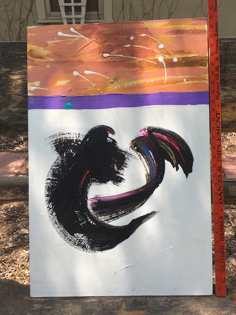 Sumi-e Painting Color in Acrylic on Board 20x30 PHOENIX RISING Handmade ...