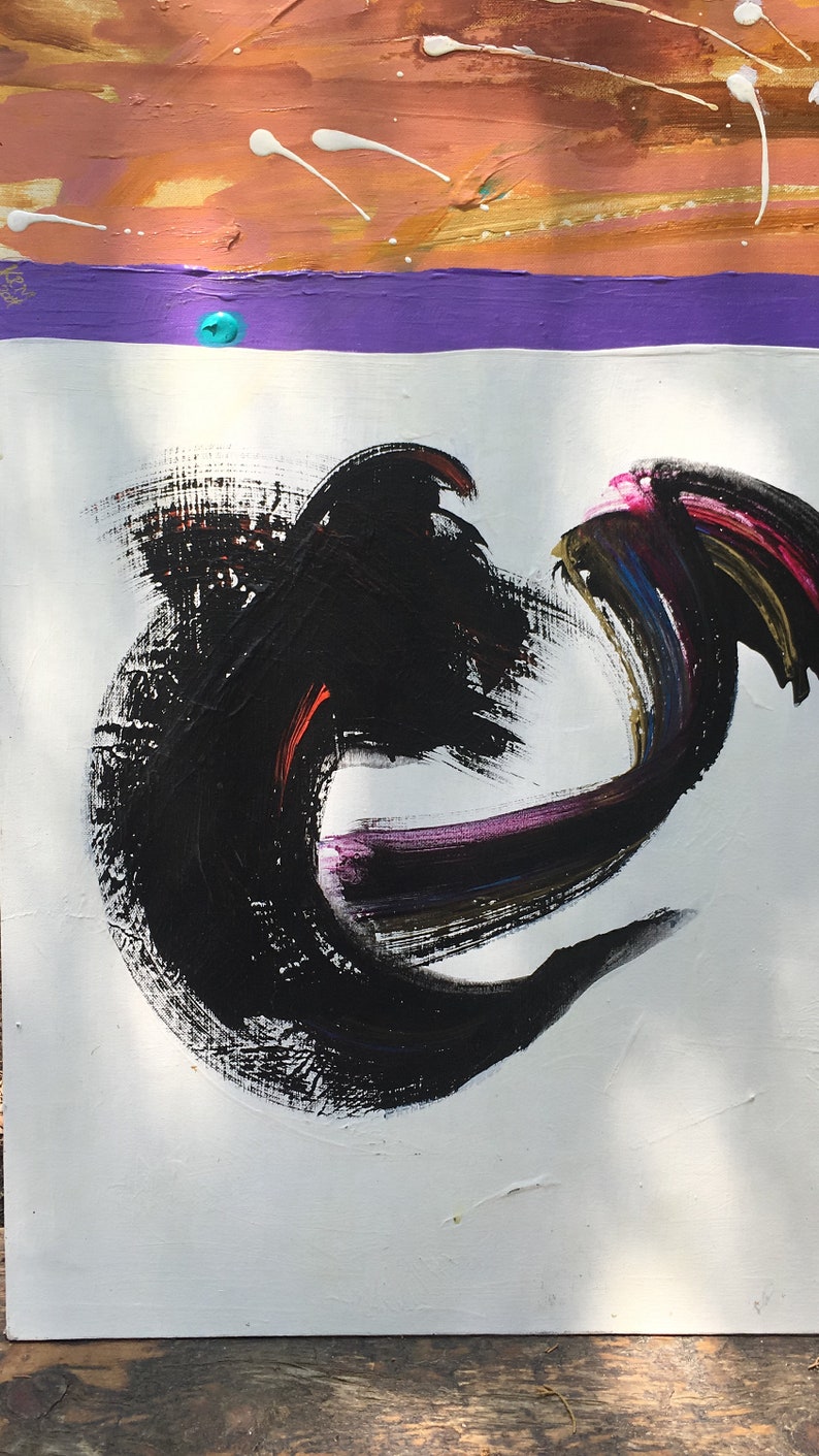 Sumi-e Painting Color in Acrylic on Board 20x30 PHOENIX RISING Handmade ...