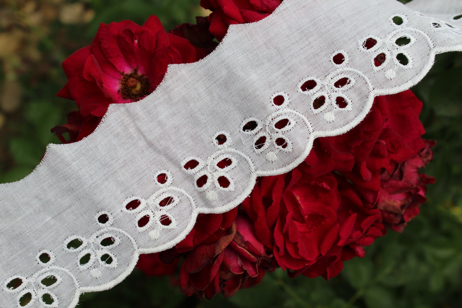 2 1/4" off White Cotton Eyelet Trim With Leaf Embroidery and Scalloped ...