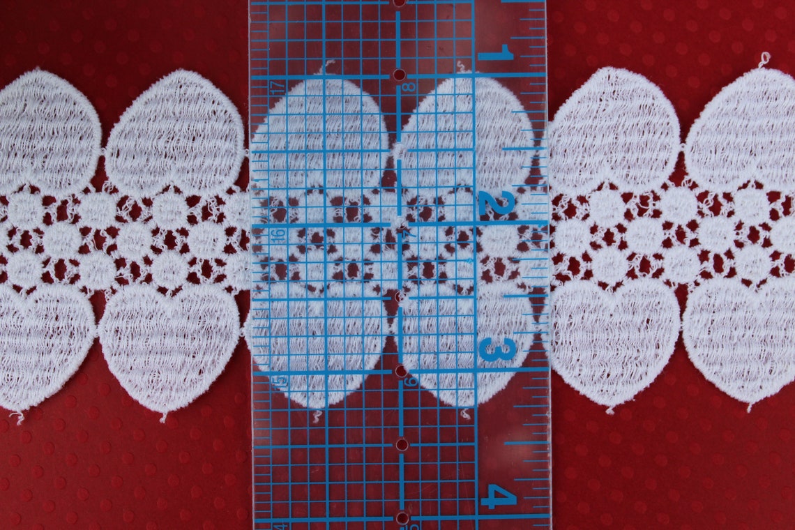 2 1/4 White Double Edge Heart Trim With Lace Like Polka Dots in the ...