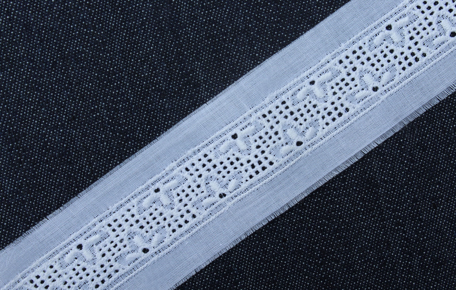 1 1/2" Wide White Cotton Eyelet Ribbon Trim With Flower Design and Grid ...