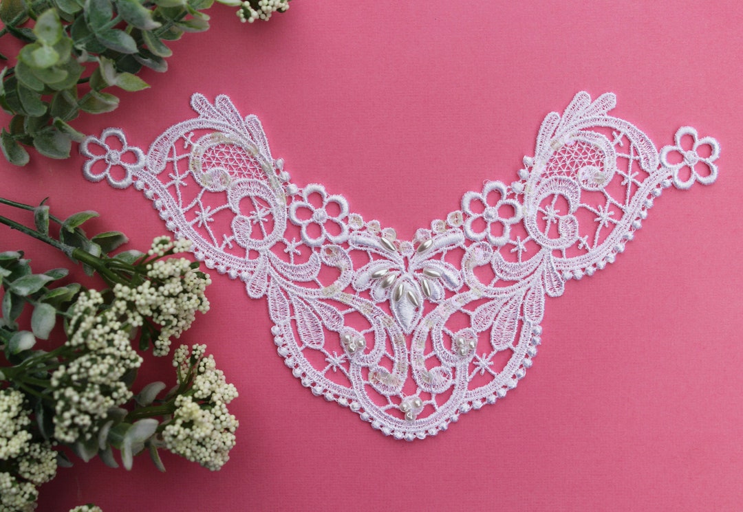8 1/4" X 4 5/8" Floral Collar Appliqué With Sequins and Beaded Details ...