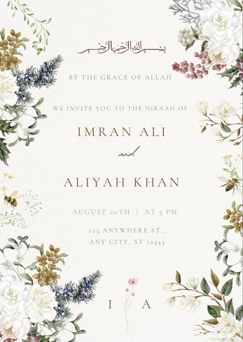 Editable Nikah Wedding Invitation Template | Muslim Islamic Wedding ...