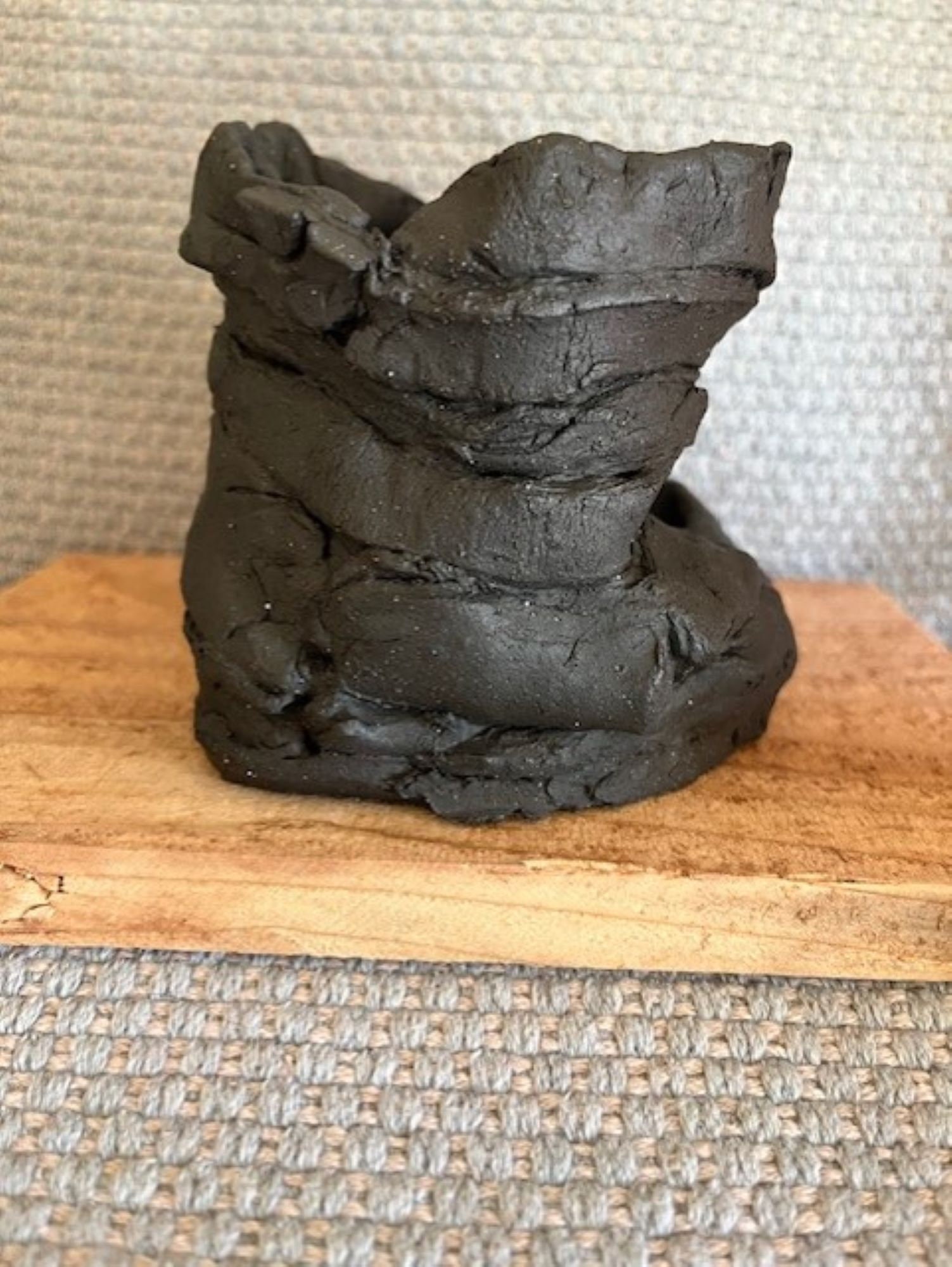 Rustic Hand Built Black Clay Coiled Pot, Unglazed 1.9 - Etsy