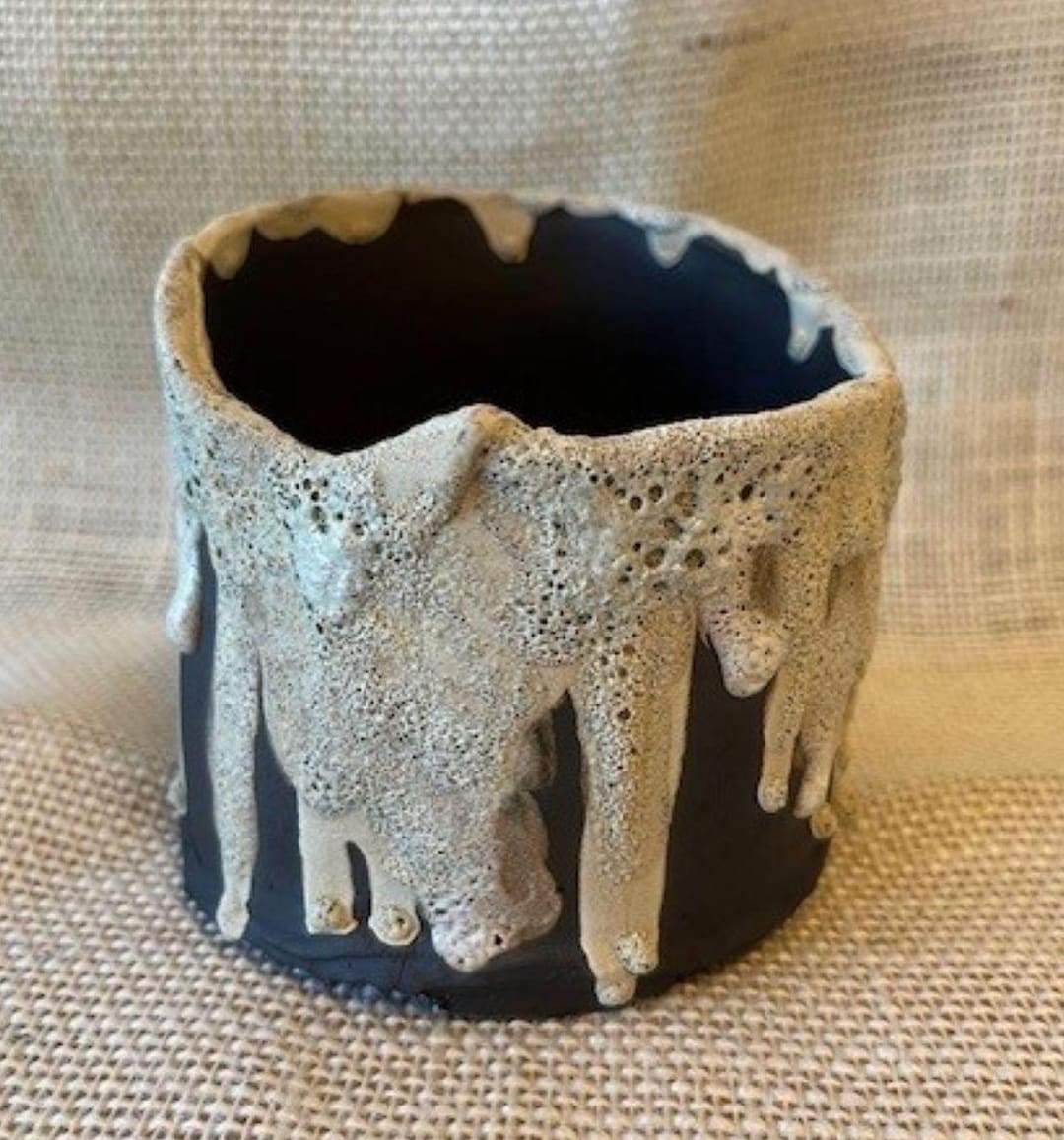 Rustic Handmade Obsidian Pot With Magma Dripped Glaze for Cactus ...