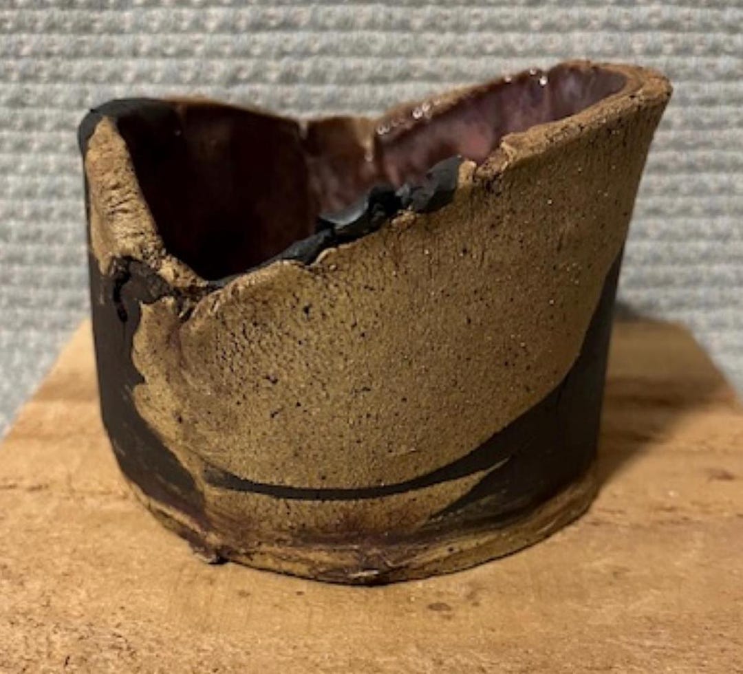 Organic Hand Built Small Speckled Buff & Obsidian Mixed Pot, Cactus ...