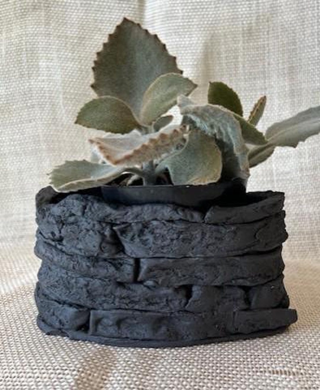 Rustic Handmade Oval Obsidian Black Textured Wall Pot for Cactus ...