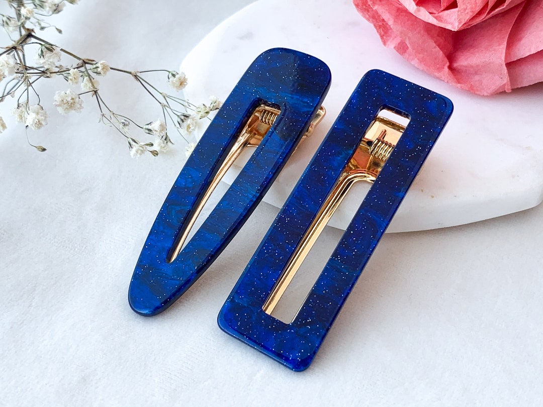 MARBLE NAVY BLUE Hair Clips Triangle & Rectangle Acrylic - Etsy