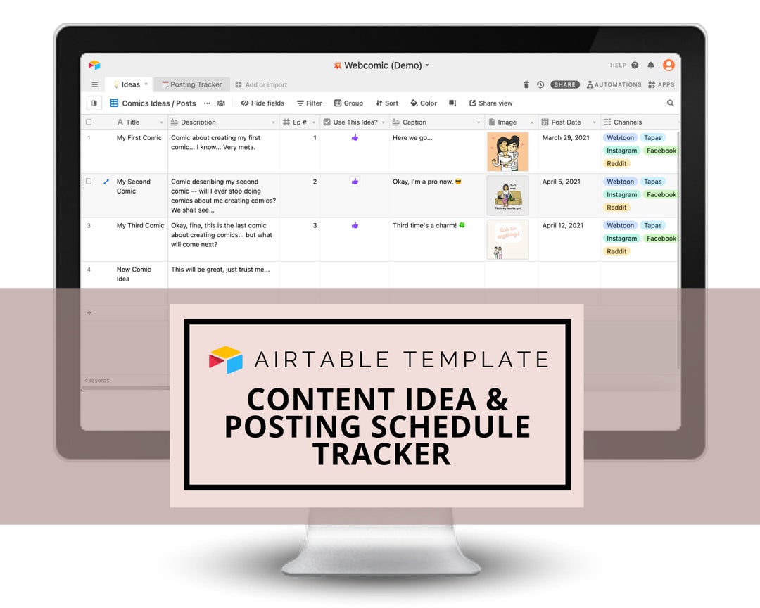 Beautiful Content Idea & Posting Schedule Tracker | Airtable Template ...