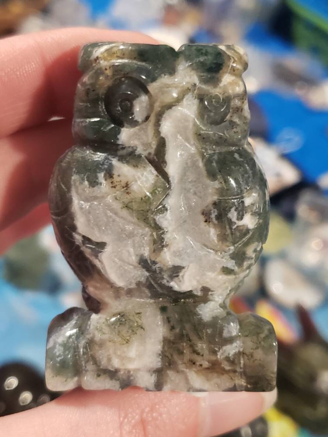 Large Unique Druzy Moss Agate Owl Carving with Transparency - Etsy.de