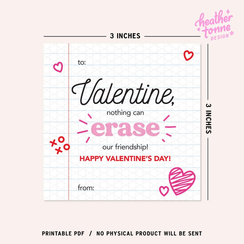 Eraser Valentines Day Gift Tag, Non Candy Printable Valentine Gift ...