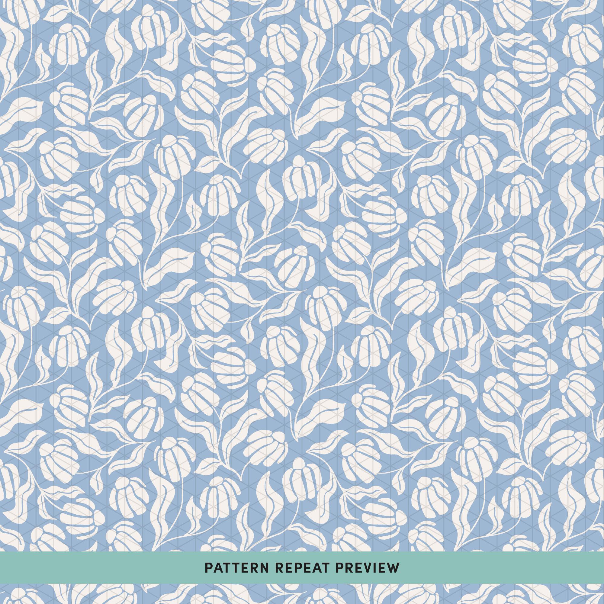 Pale Blue Floral Seamless Pattern, Boho Floral Repeat, Hand Drawn Daisy ...