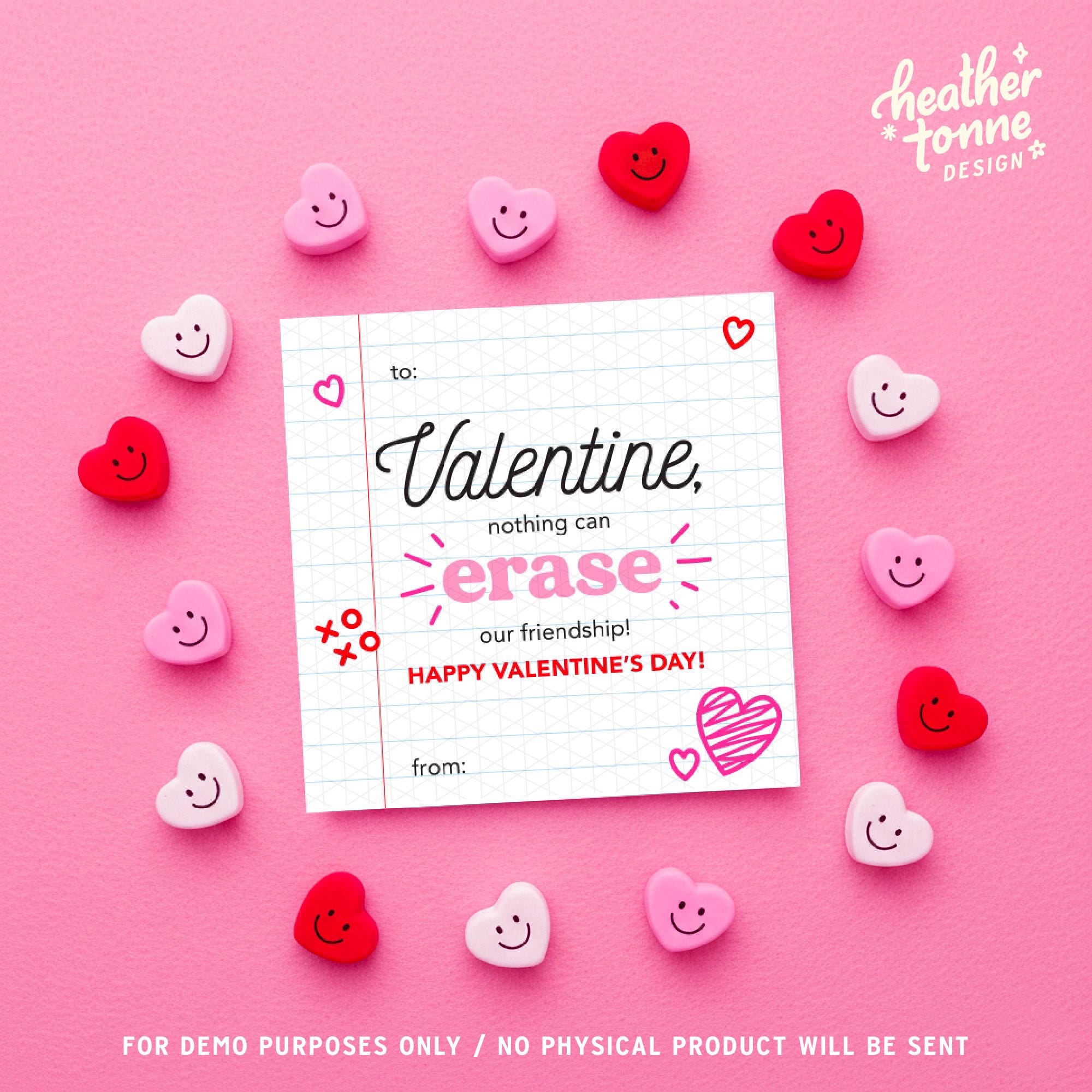 Eraser Valentines Day Gift Tag, Non Candy Printable Valentine Gift ...