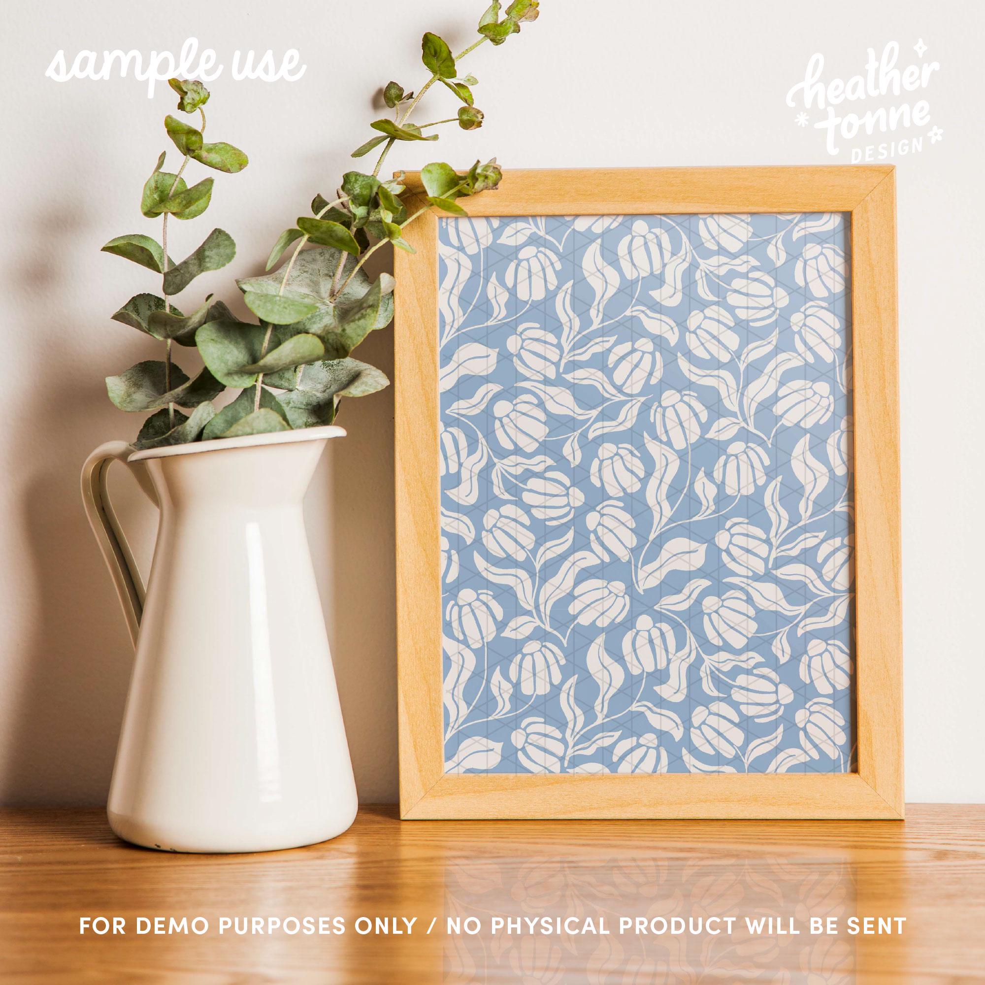 Pale Blue Floral Seamless Pattern, Boho Floral Repeat, Hand Drawn Daisy ...