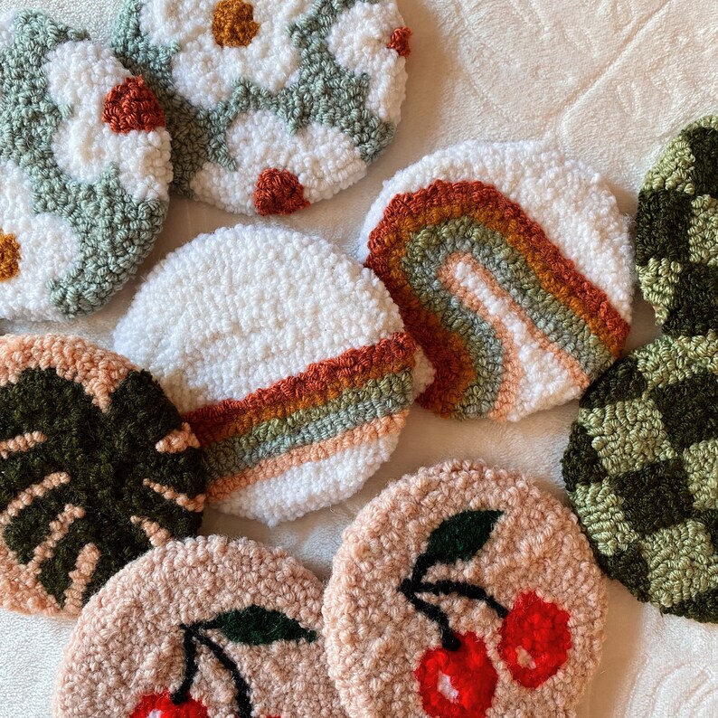 Set of Two Mug Rugs Punch Needle Coasters - Etsy