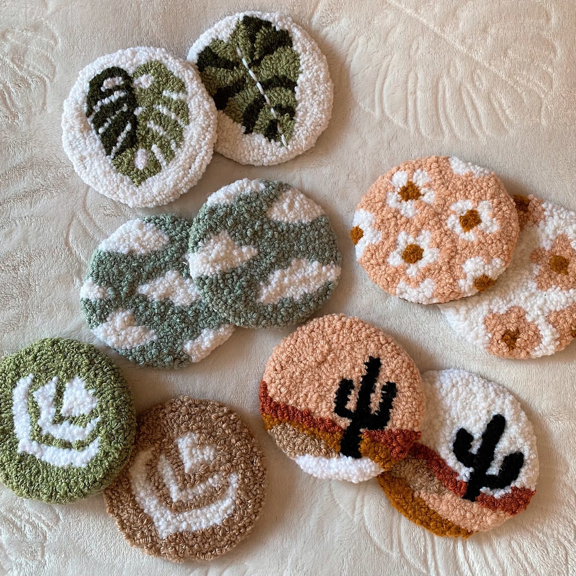 Set of Two Mug Rugs Punch Needle Coasters - Etsy