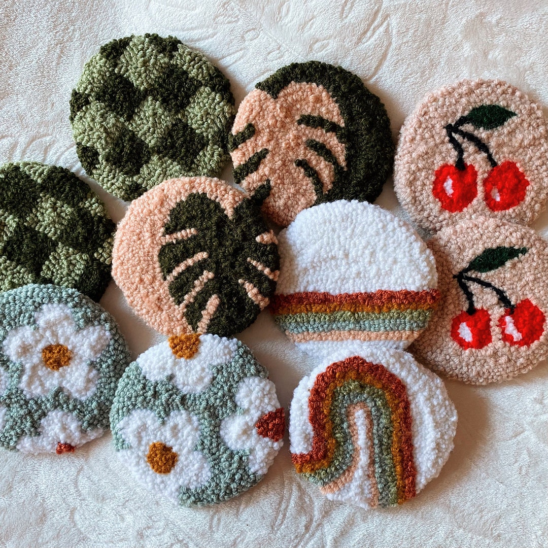 Set of Two Mug Rugs Punch Needle Coasters - Etsy