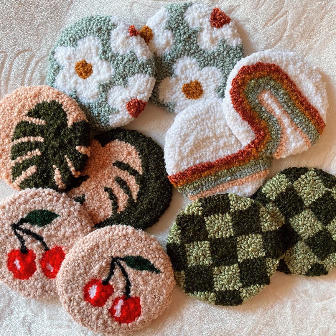 Set of Two Mug Rugs Punch Needle Coasters - Etsy