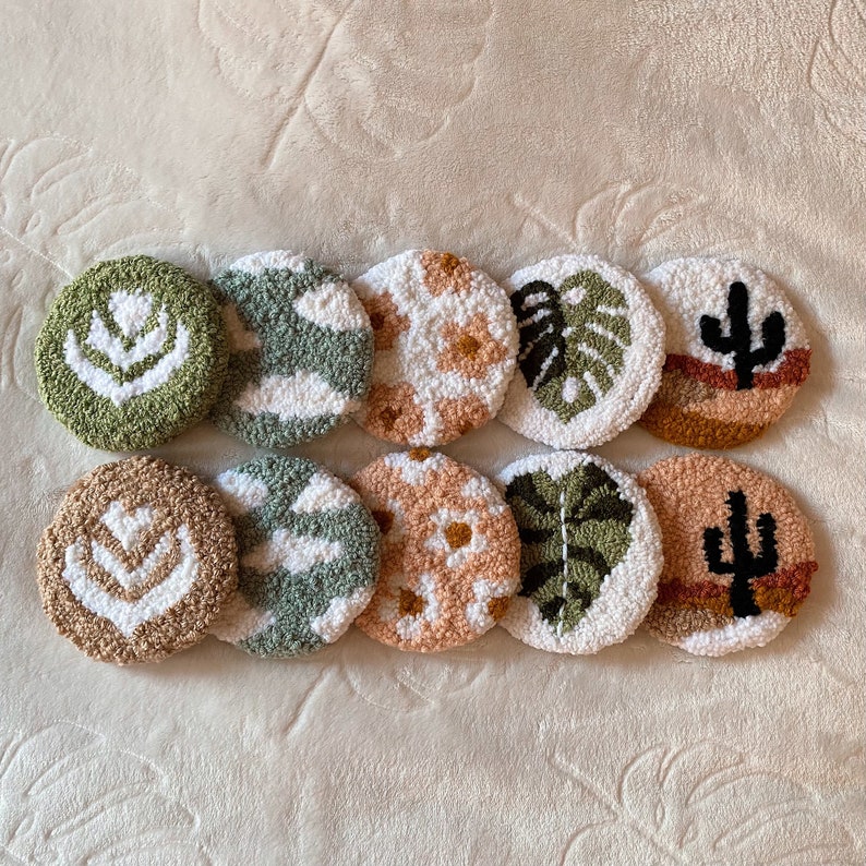 Set of Two Mug Rugs Punch Needle Coasters - Etsy