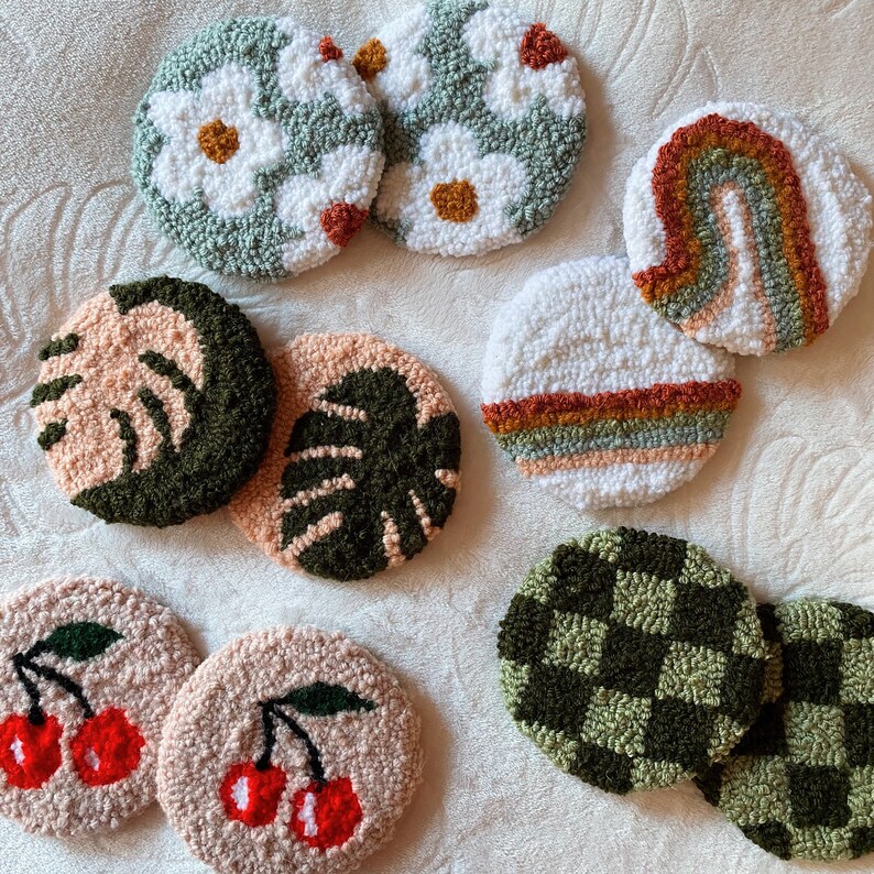 Set of Two Mug Rugs Punch Needle Coasters - Etsy