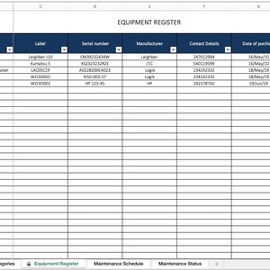 Equipment Register Health and Safety Template Excel | Etsy UK
