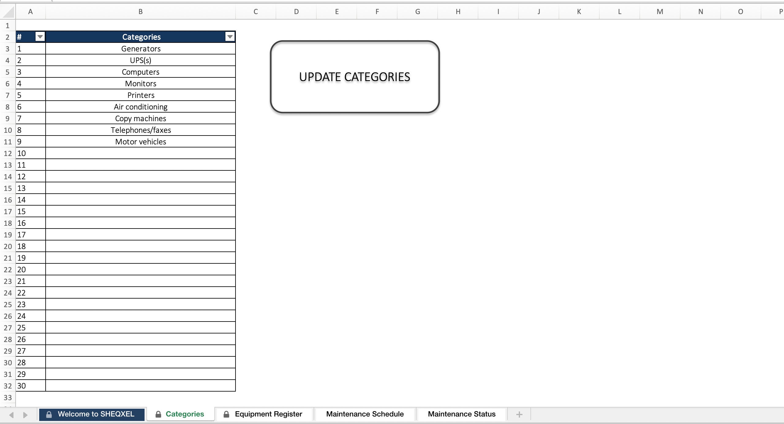 Equipment Register Health and Safety Template Excel | Etsy
