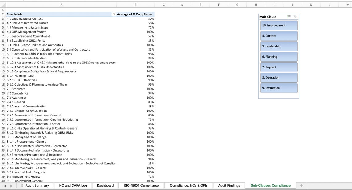 ISO 45001 Auditing Tool | Health and Safety Dashboard | Excel Template ...
