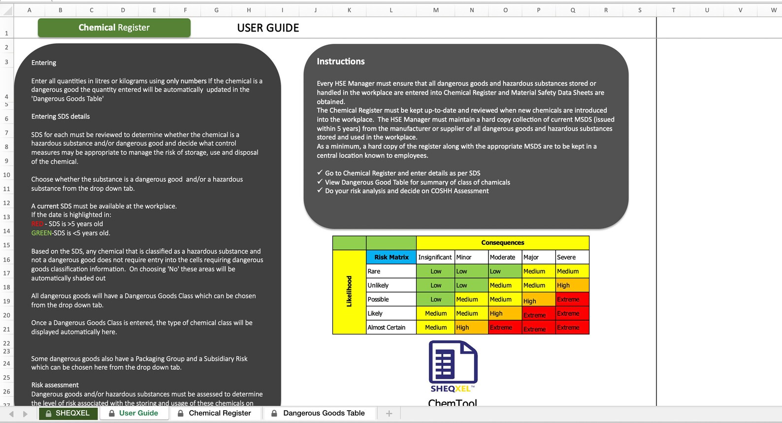 Chemical Register Health and Safety Template Chemtool | Etsy