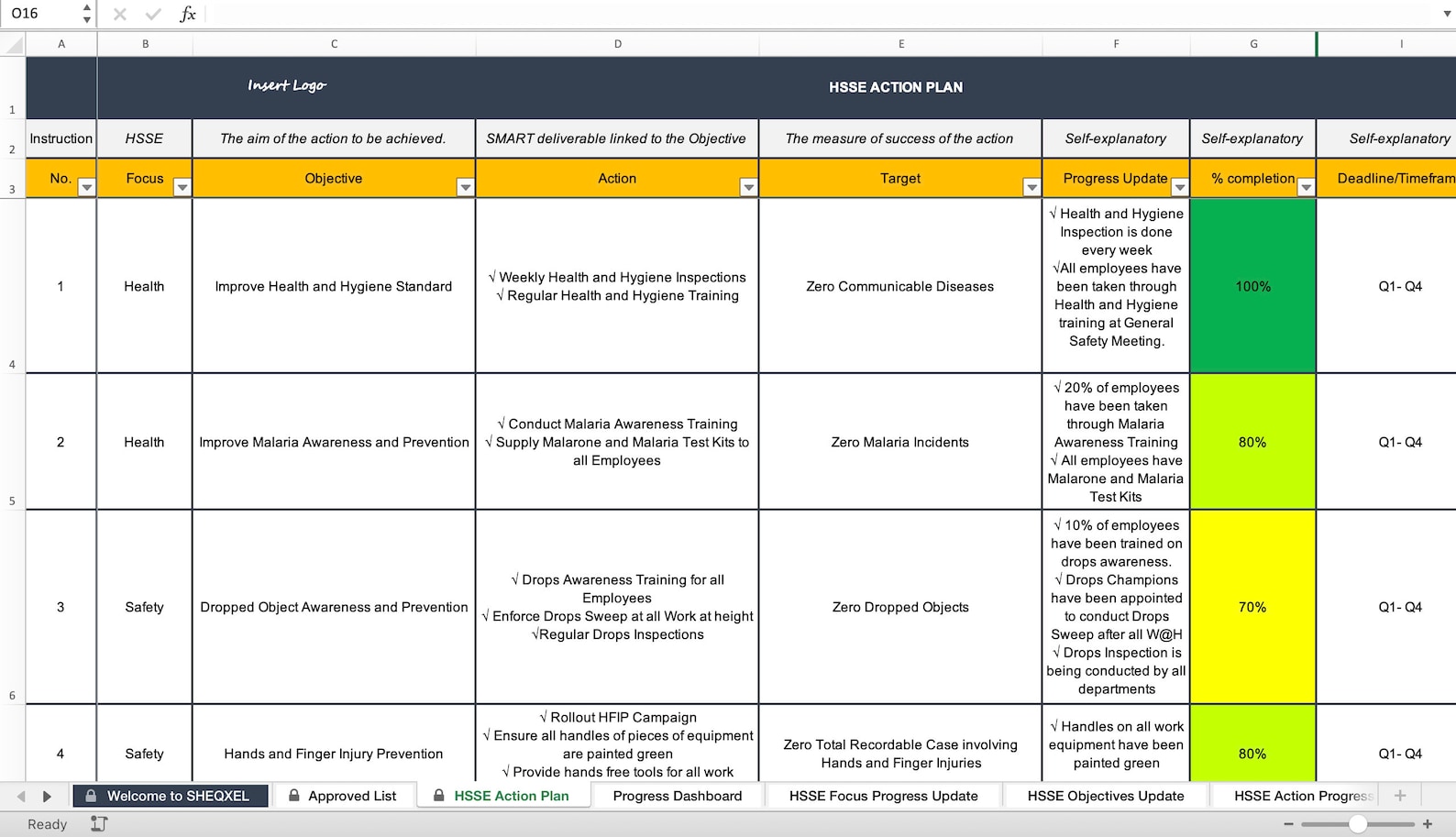 HSSE Action Plan Template: Health, Safety & Environment (excel Template ...
