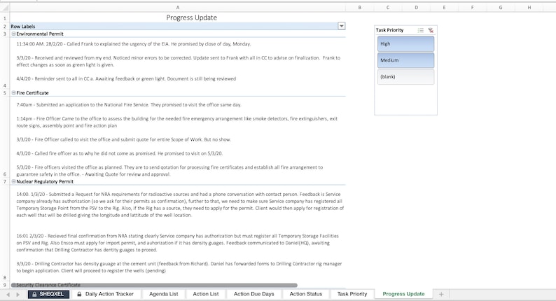 Daily Action Tracker | Health and Safety Template | Excel Template ...