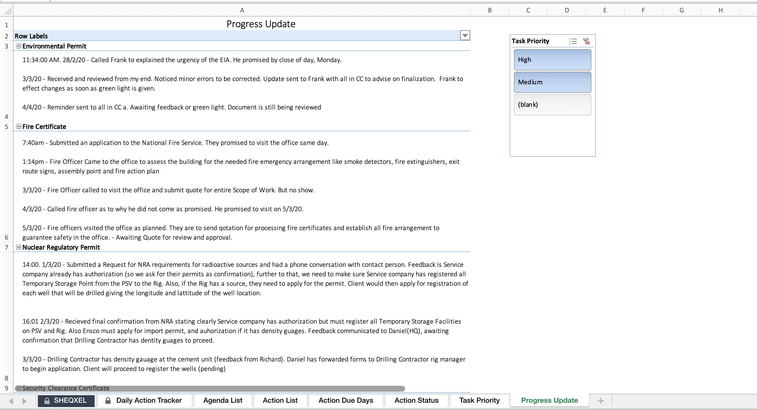 Daily Action Tracker | Health and Safety Template | Excel Template ...