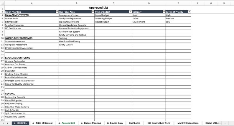 HSE Budgeting Tool | Health and Safety Dashboard | Excel Template - Etsy